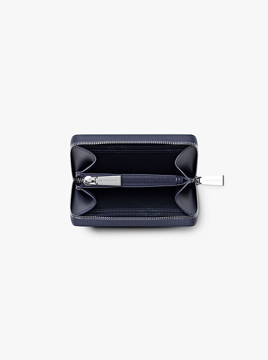 Jet Set Small Pebbled Leather Zip-Around Card Case, MIDNIGHT | Michael ...